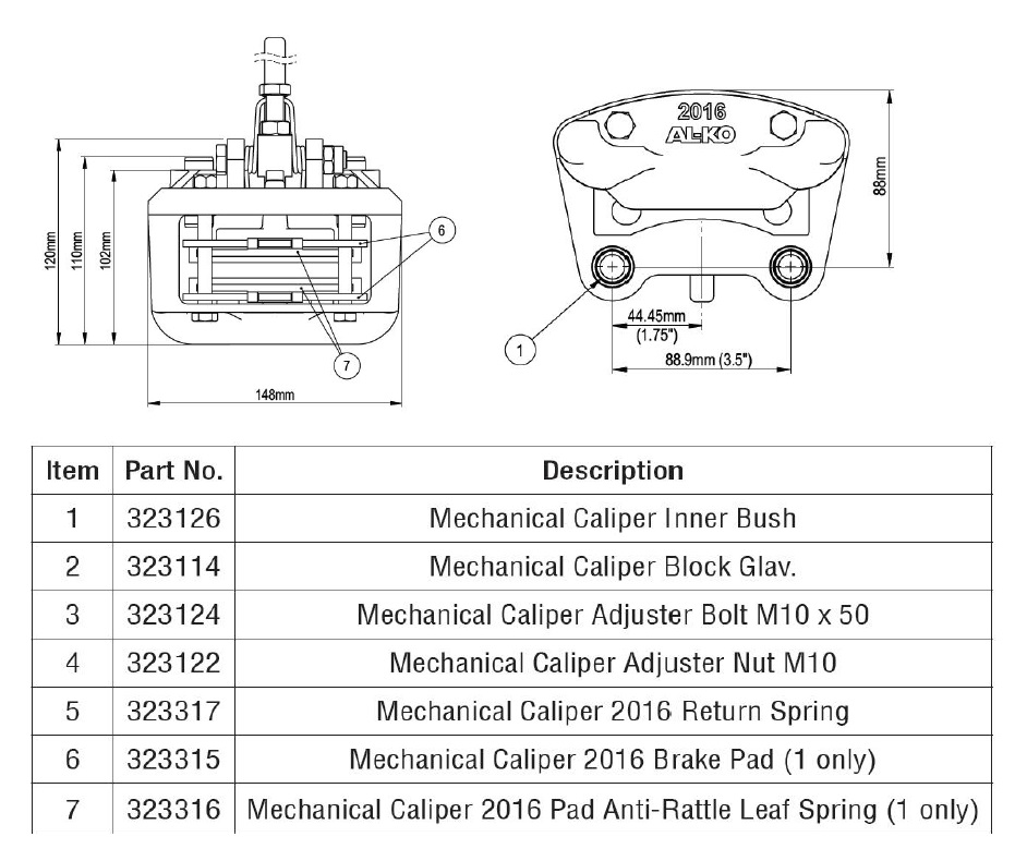182120 ALKO Mechanical Marine Brake Caliper